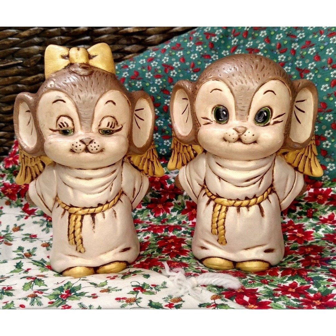 Kissing Mice Angels, Boy and Girl, Ceramic Hand Painted, EUC - Etsy