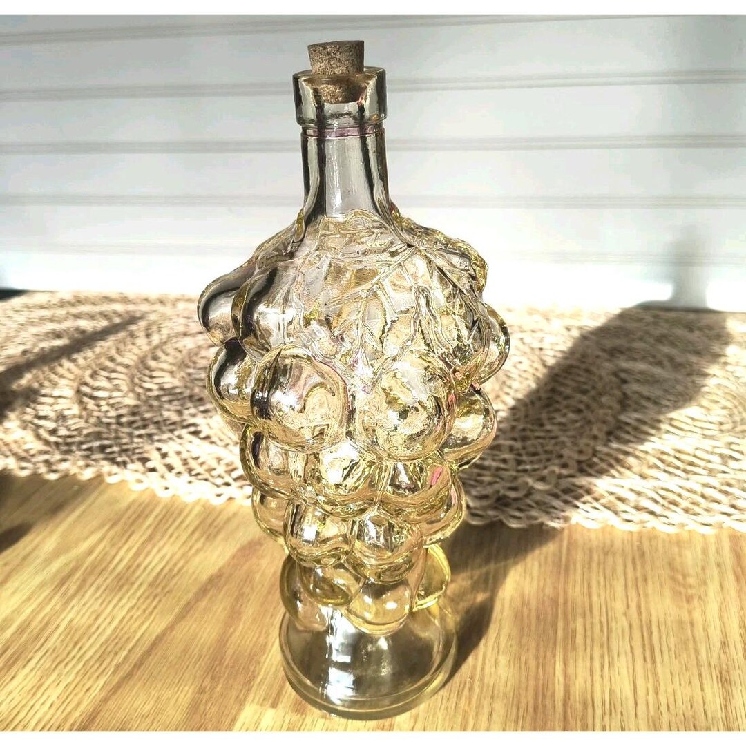 Vintage Grape Cluster Bottle, Clear Glass, MCM Decanter Barware, EUC - Etsy