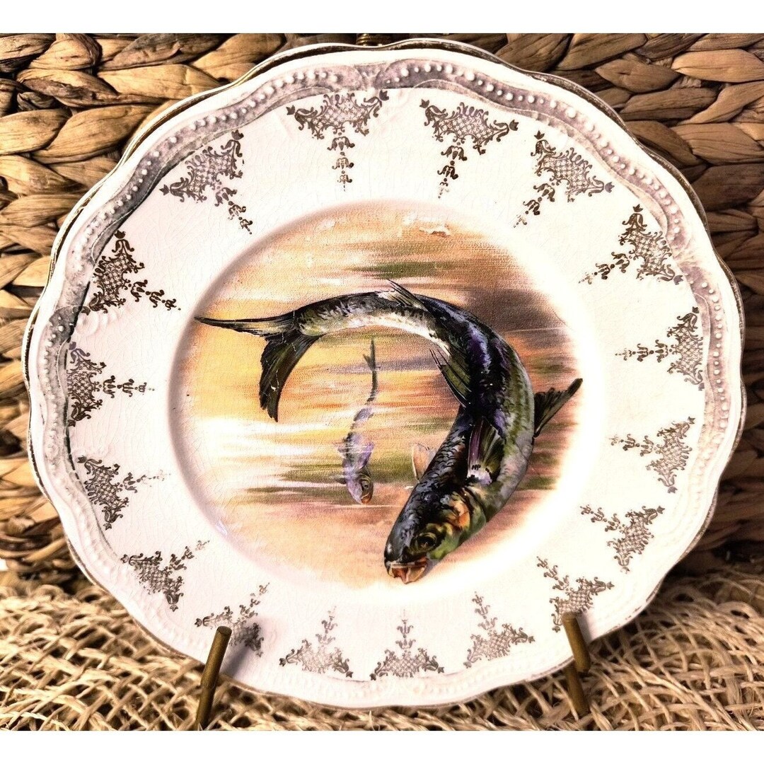 Antique Sterling China Fish Plates, Cabinet Plates, Wall Decor, SET/3 ...