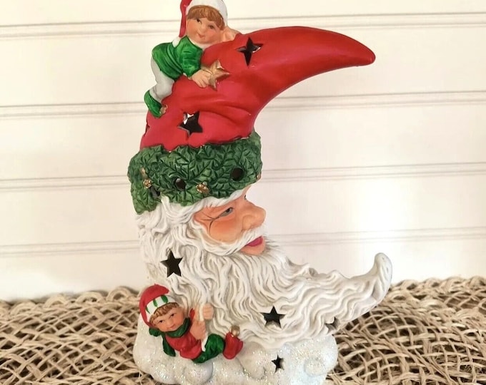 Crescent Moon Santa & Elves Tea Light, Ceramic, Celestial Santa, EUC - Etsy