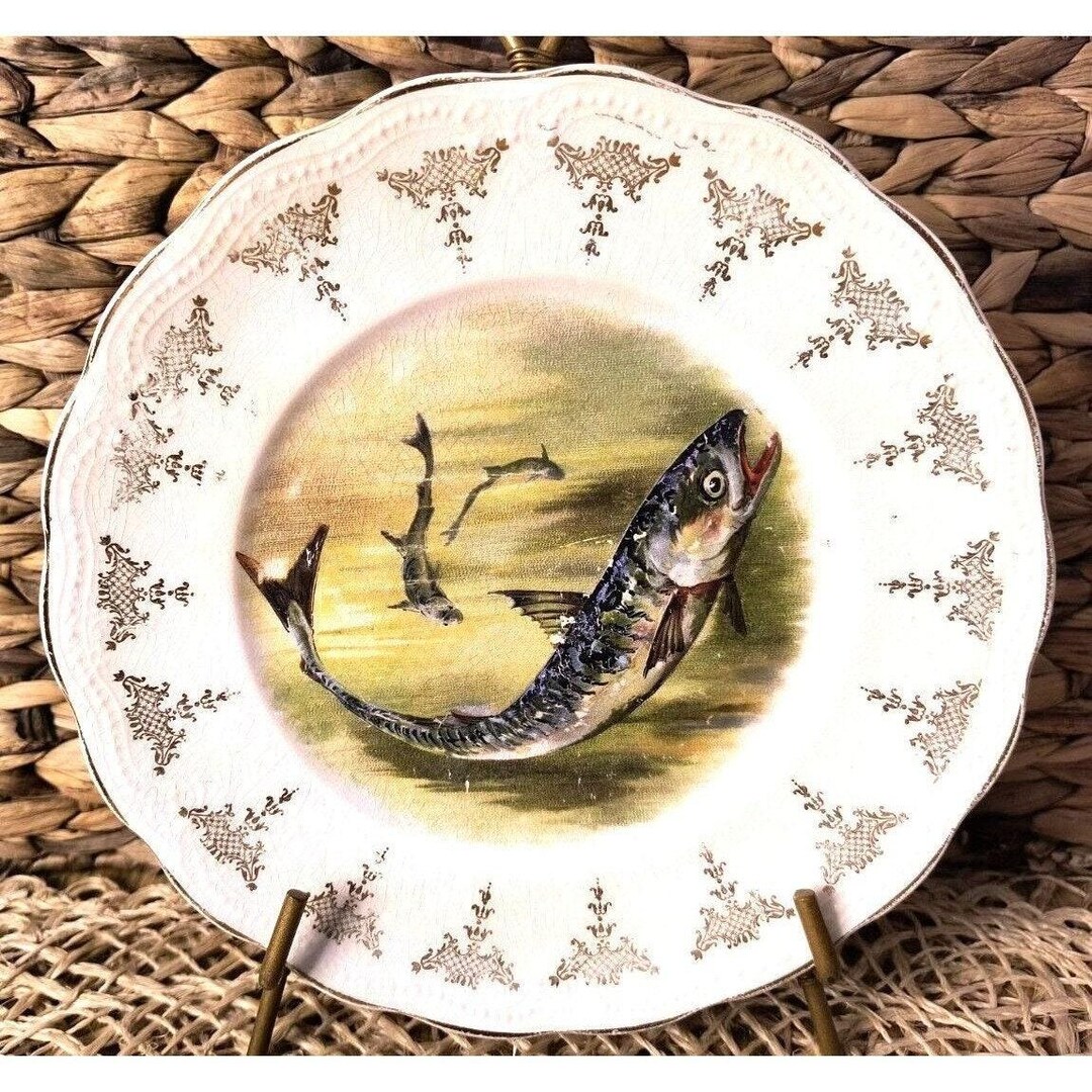 Antique Sterling China Fish Plates, Cabinet Plates, Wall Decor, SET/3 ...