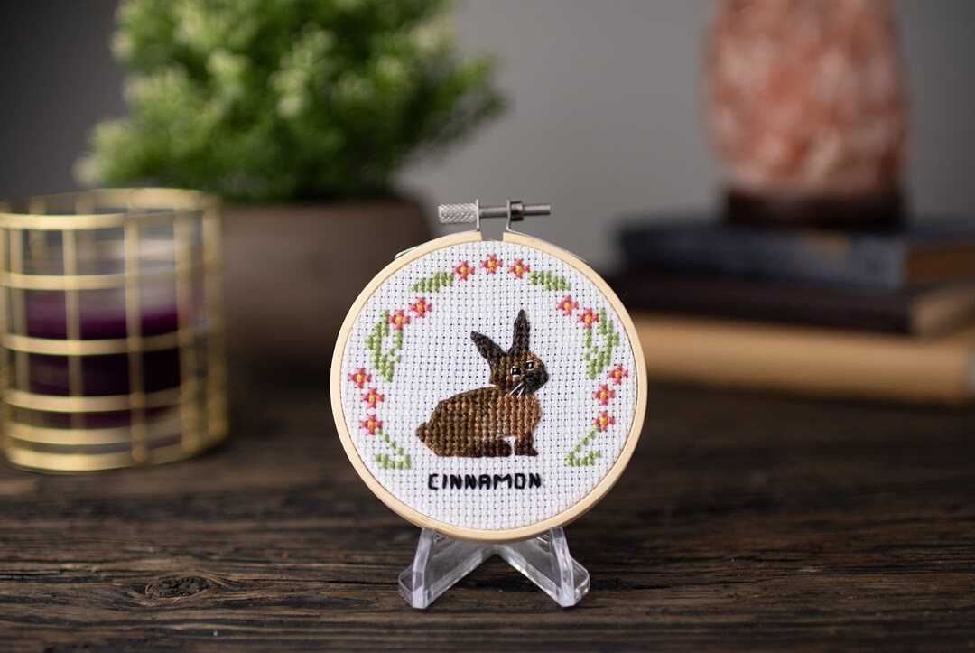 Personalized Rabbit Portrait Cross Stitch | Unique Bunny Artwork ...