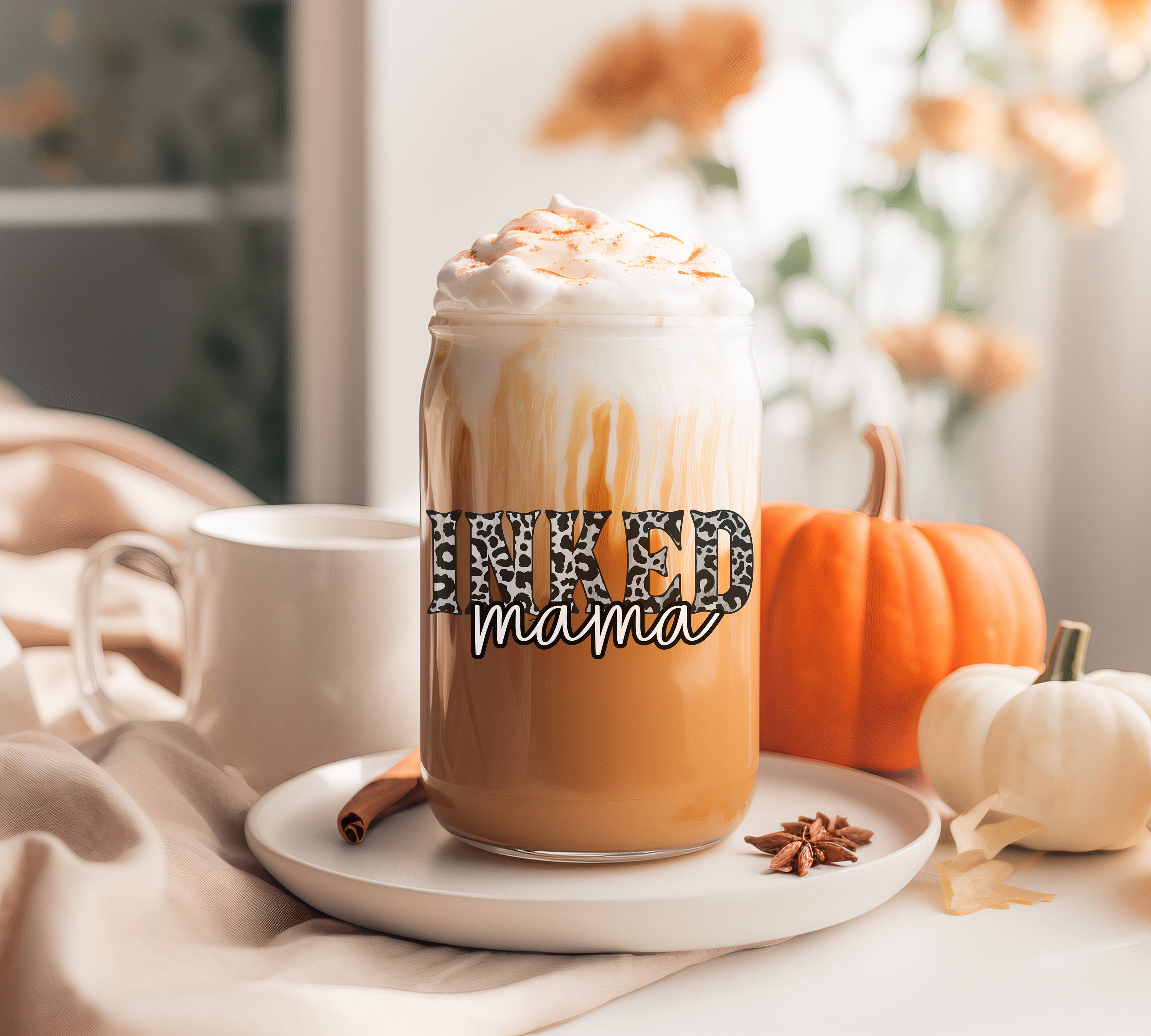 Inked Mama 16oz Glass Tumbler With Bamboo Lid and Reusable Straw, Mom ...