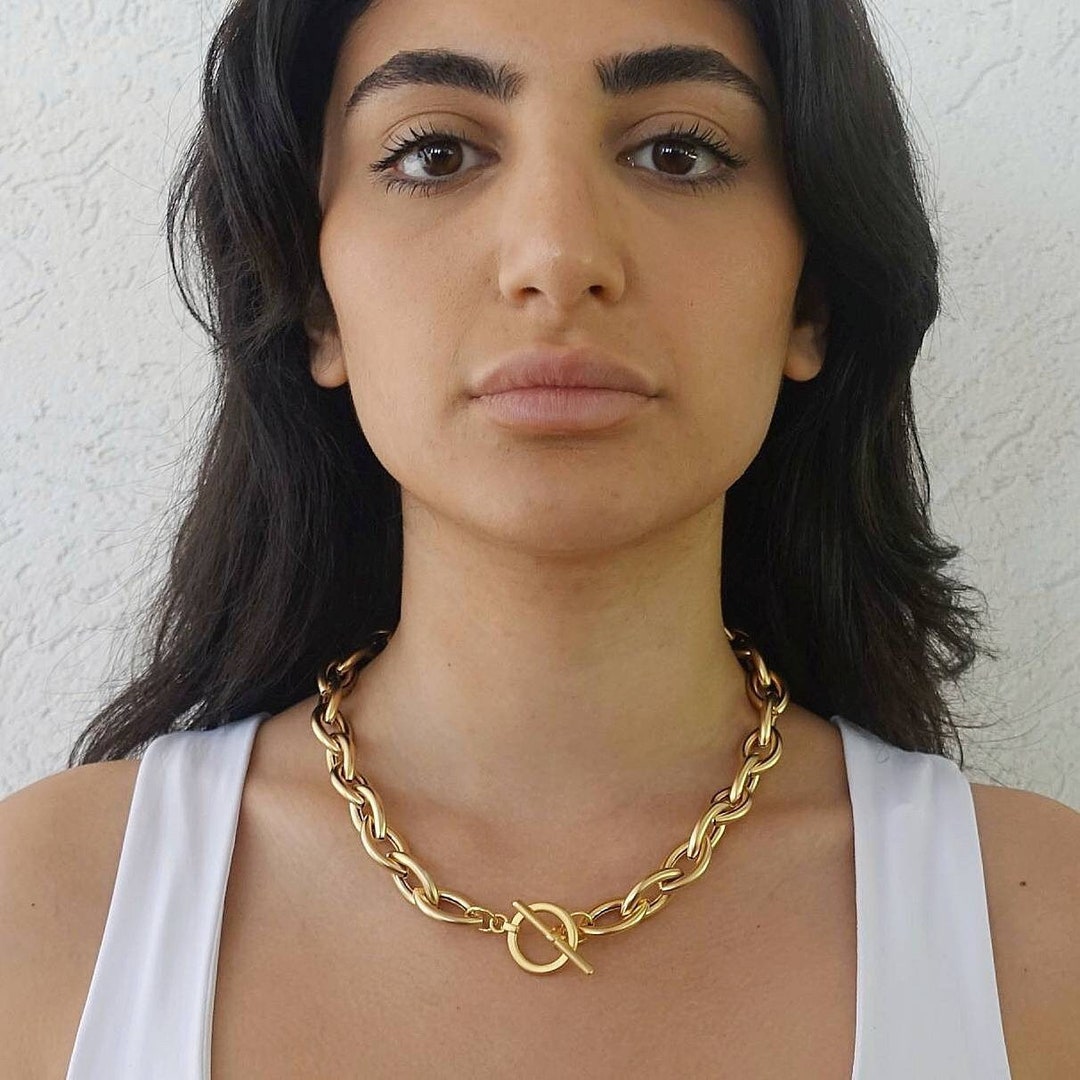 Chunky Gold Necklace With Plain Toggle Clasp for Everyday Use - Etsy