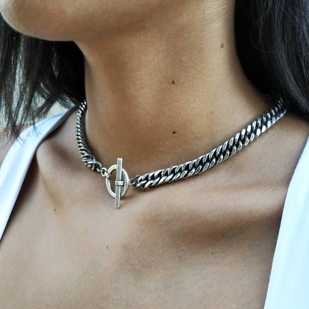Silver Chain Choker, Chunky Silver Necklace - Etsy