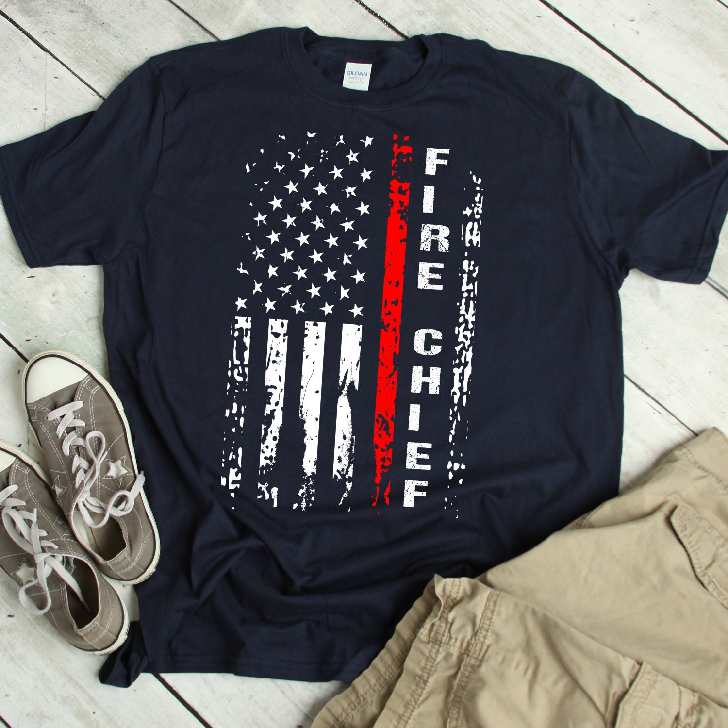 Fire Chief Shirt Firefighter Rank Chief Tshirt American Flag Thin Red ...