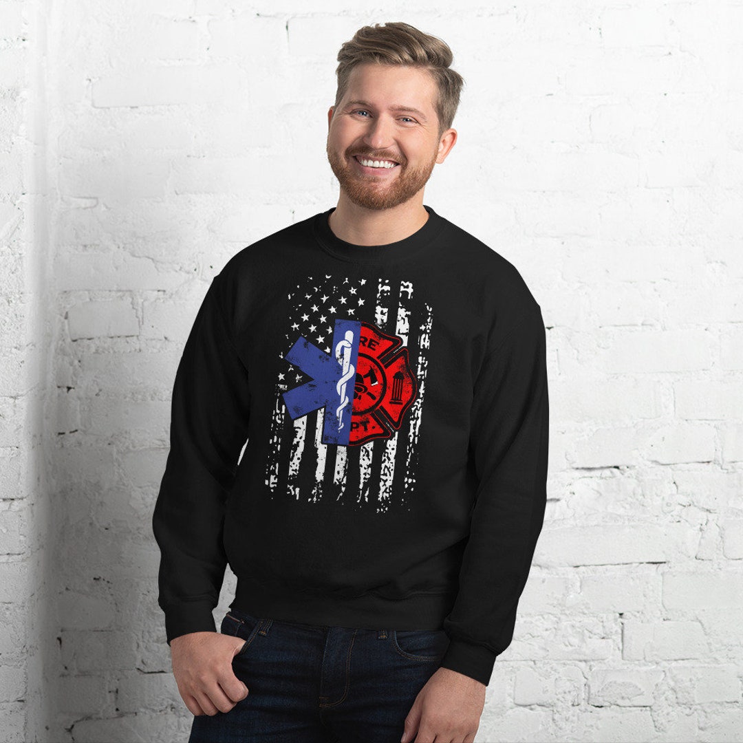 Emt Firefighter Sweatshirt Firefighter Emt American Flag Gift Ems ...