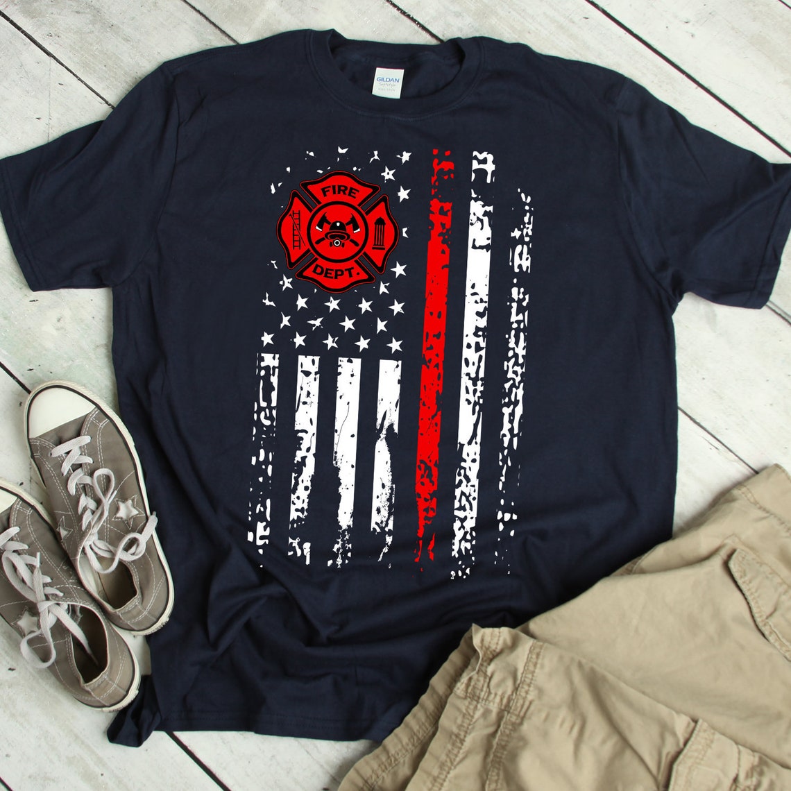 Firefighter Shirt Firefighter Gift American Flag Fire Department Symbol ...