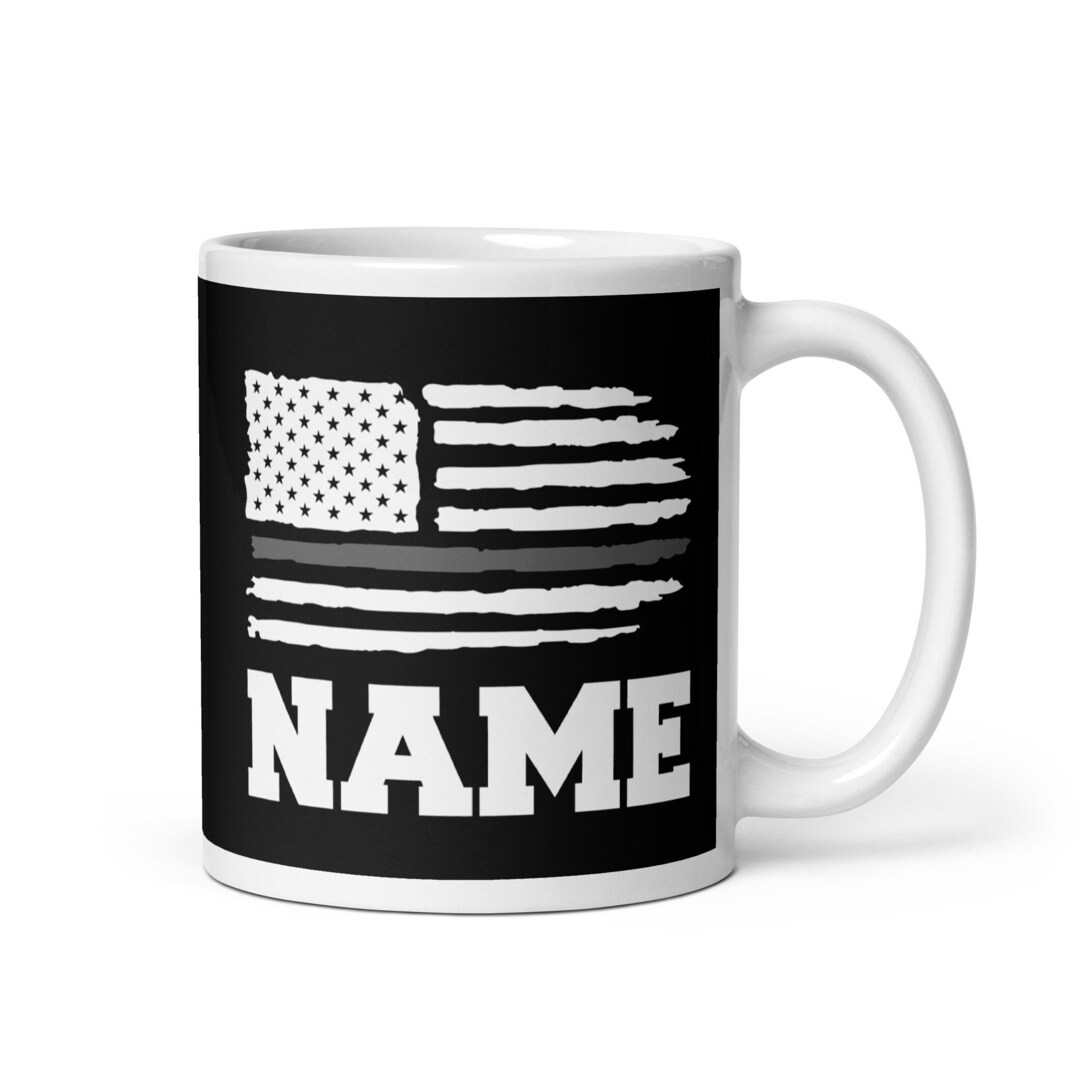Customized Correctional Officer Coffee Mug Thin Grey Line American Flag ...