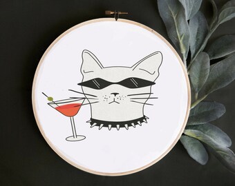 Cat Drinking Martini - Etsy