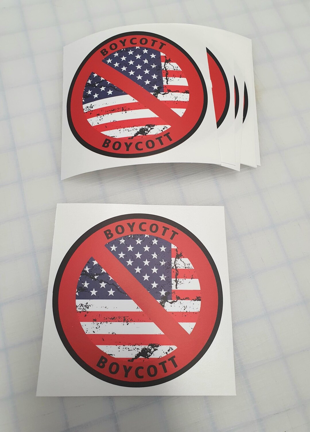 4 Inch Round Sticker With Matte UV Laminate ''boycott USA'', Premium ...