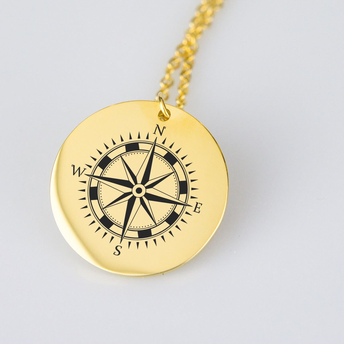Engraved Compass Pendant Mens Necklace Customized Men Etsy