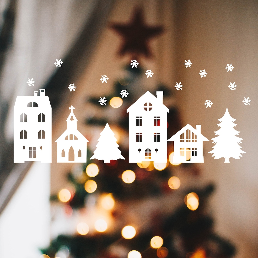 Winter Scene Stickers, Christmas Village Window Stickers, Christmas ...
