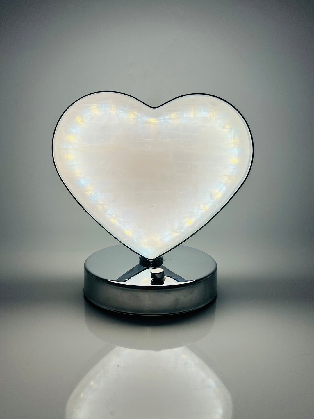 Rose Quartz Heart LED Night Lamp Chrome Natural Stone Healing Stone ...