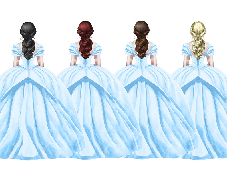 Blue Princess Dress Clipart, Watercolor Ball Gown, Bridesmaid Dresses ...