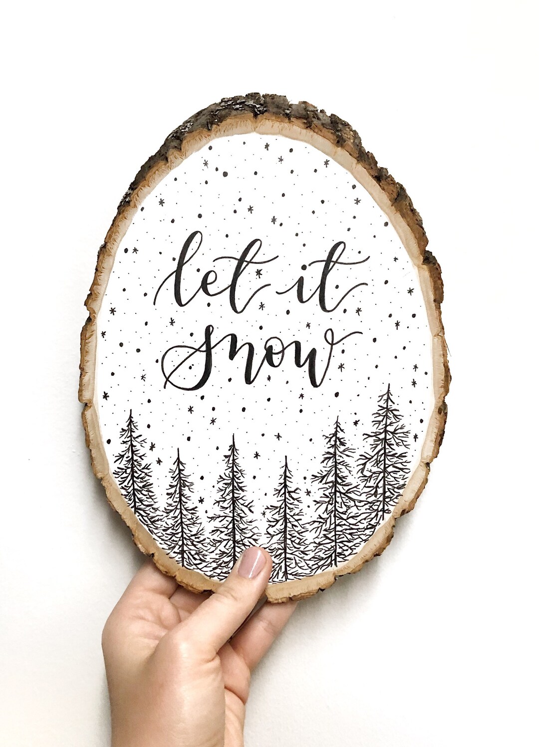 Let It Snow Calligraphy Hand Painted Wood Slice Christmas Decor ...
