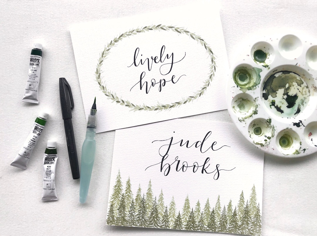 Nursery Calligraphy Watercolor Painting - Personalized Baby Name ...