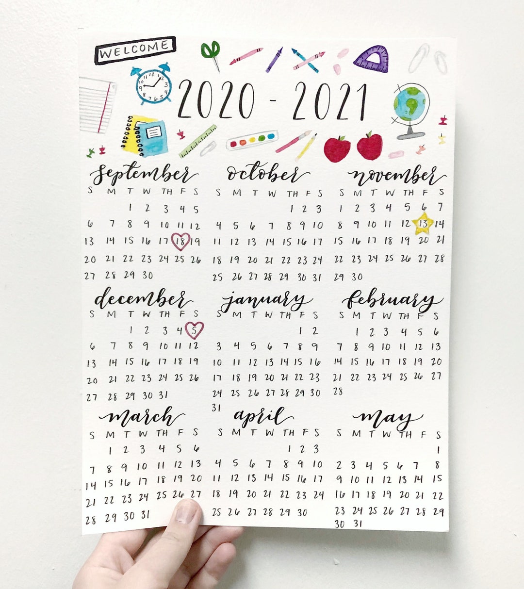 Custom School Year Calendar Calligraphy Calendar, Teacher Calendar ...