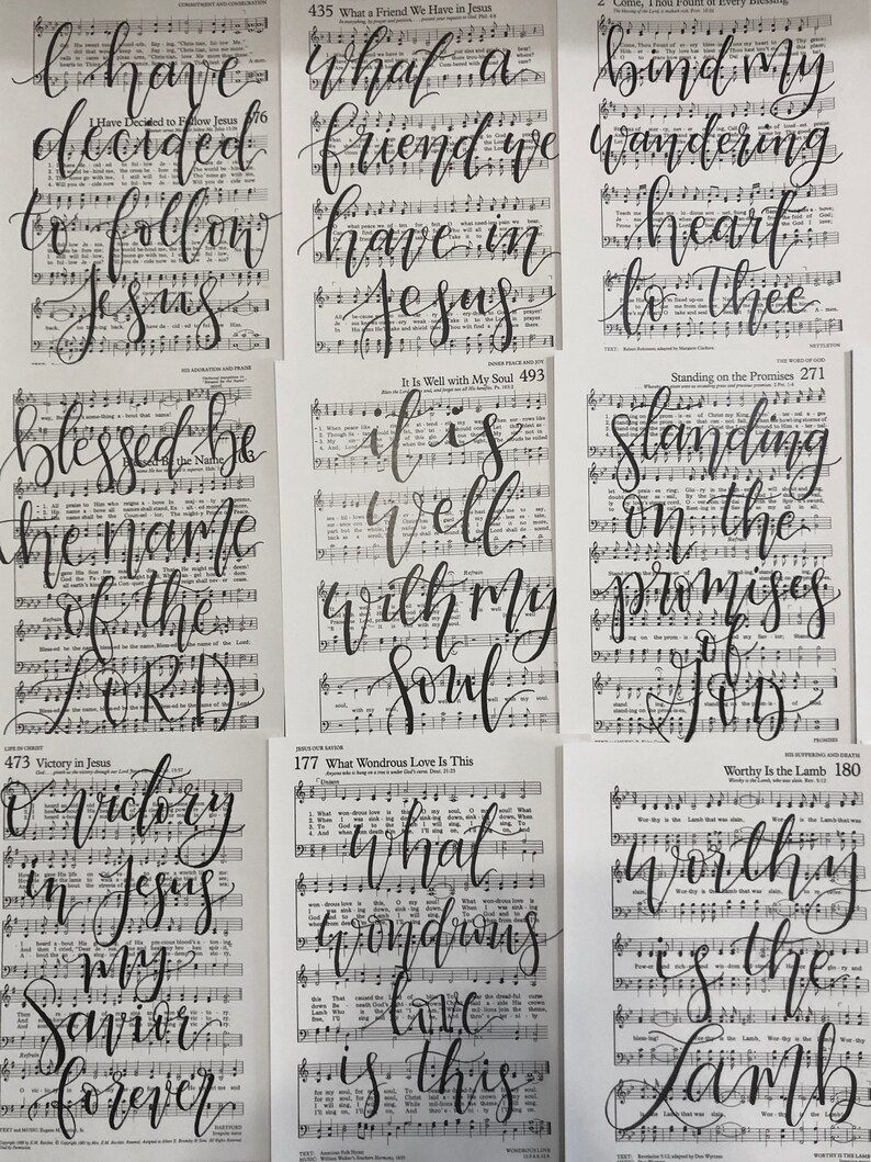 Calligraphy Sheet Music Print Lettered Music Art Hymn Music | Etsy
