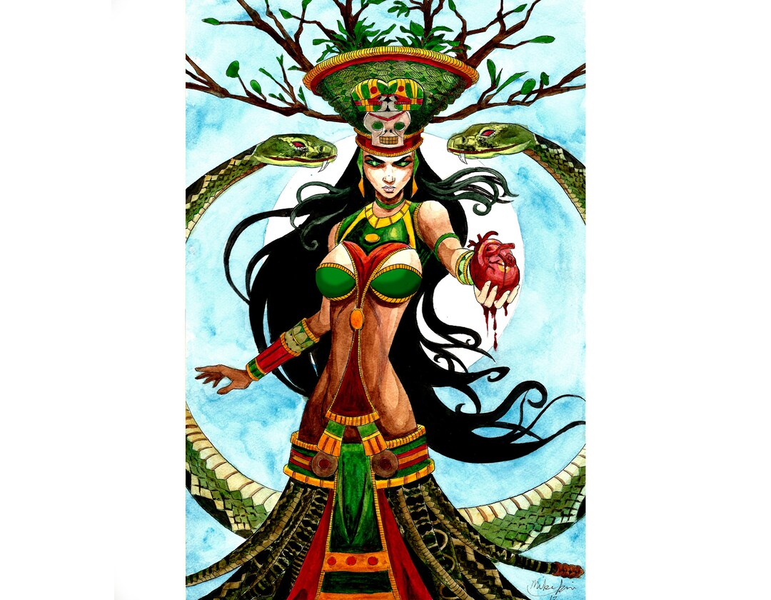 Original 19x13" Poster Art Print of Aztec Goddess Coatlicue by Mikekimart - Etsy