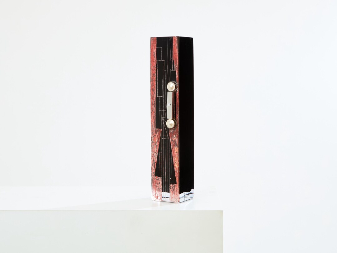 Anatole Riecke French Art Deco Tall Black Opaline Glass Red Vase 1938 ...