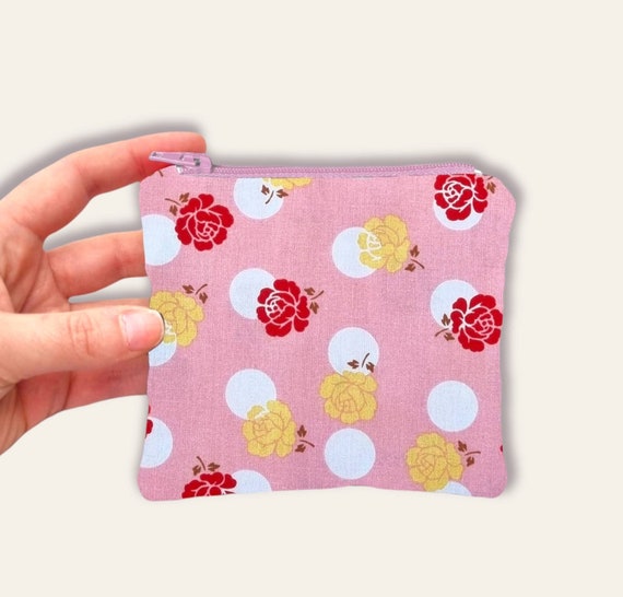 Roses Coin Purse Pink Floral Coin Purse Cute Flower Purse Mini Purse Coin Wallet Fabric Coin Purse