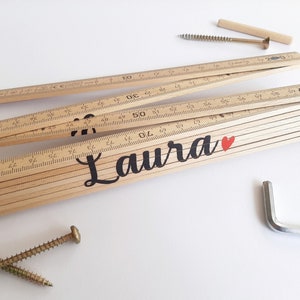 Meterstab mit Name und Herz Symbole - Zollstock personalisiert mit Name ...