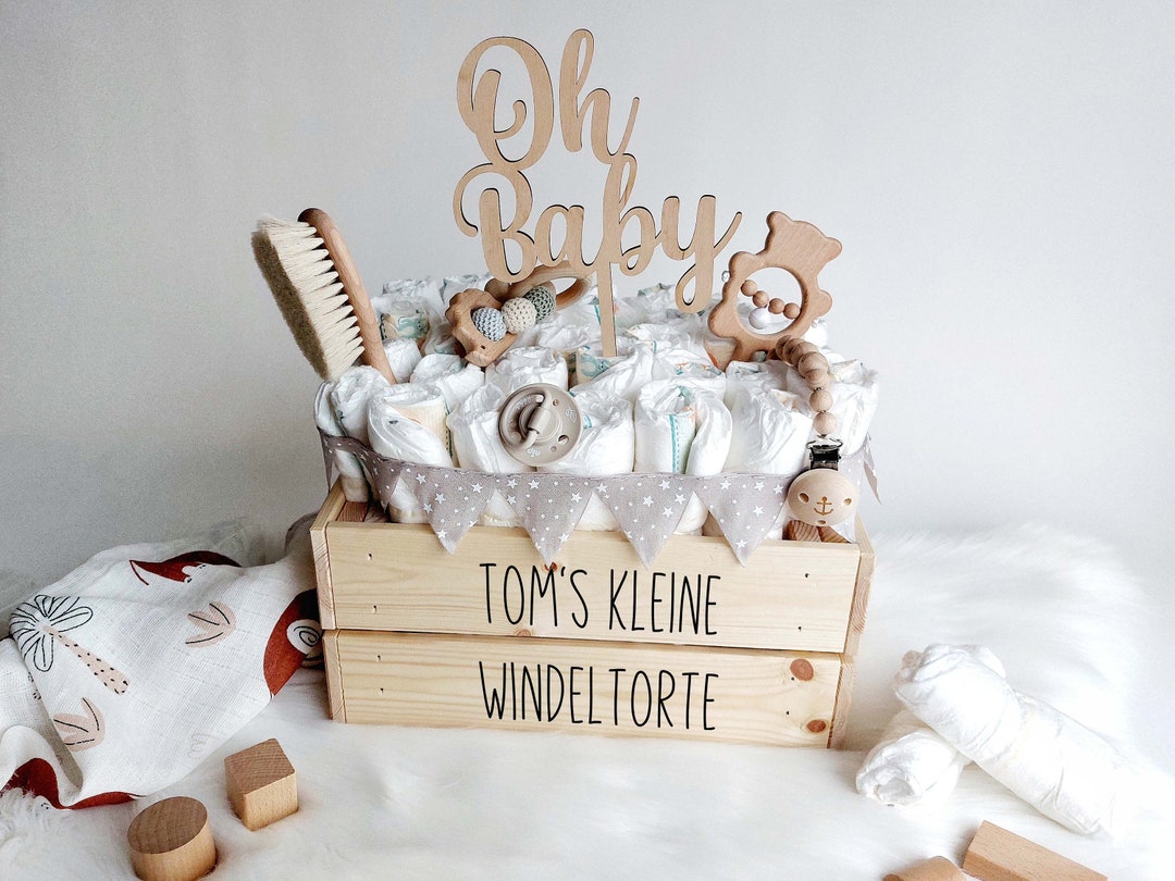 Windelkiste mit Name - personalisierte DIY Windeltorte zum selbst ...