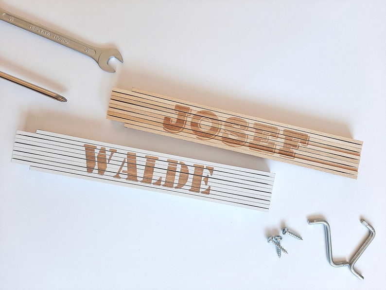 Meterstab mit Namen, Zollstock graviert , Maßstab, 2 Meter, Holz Weiß ...