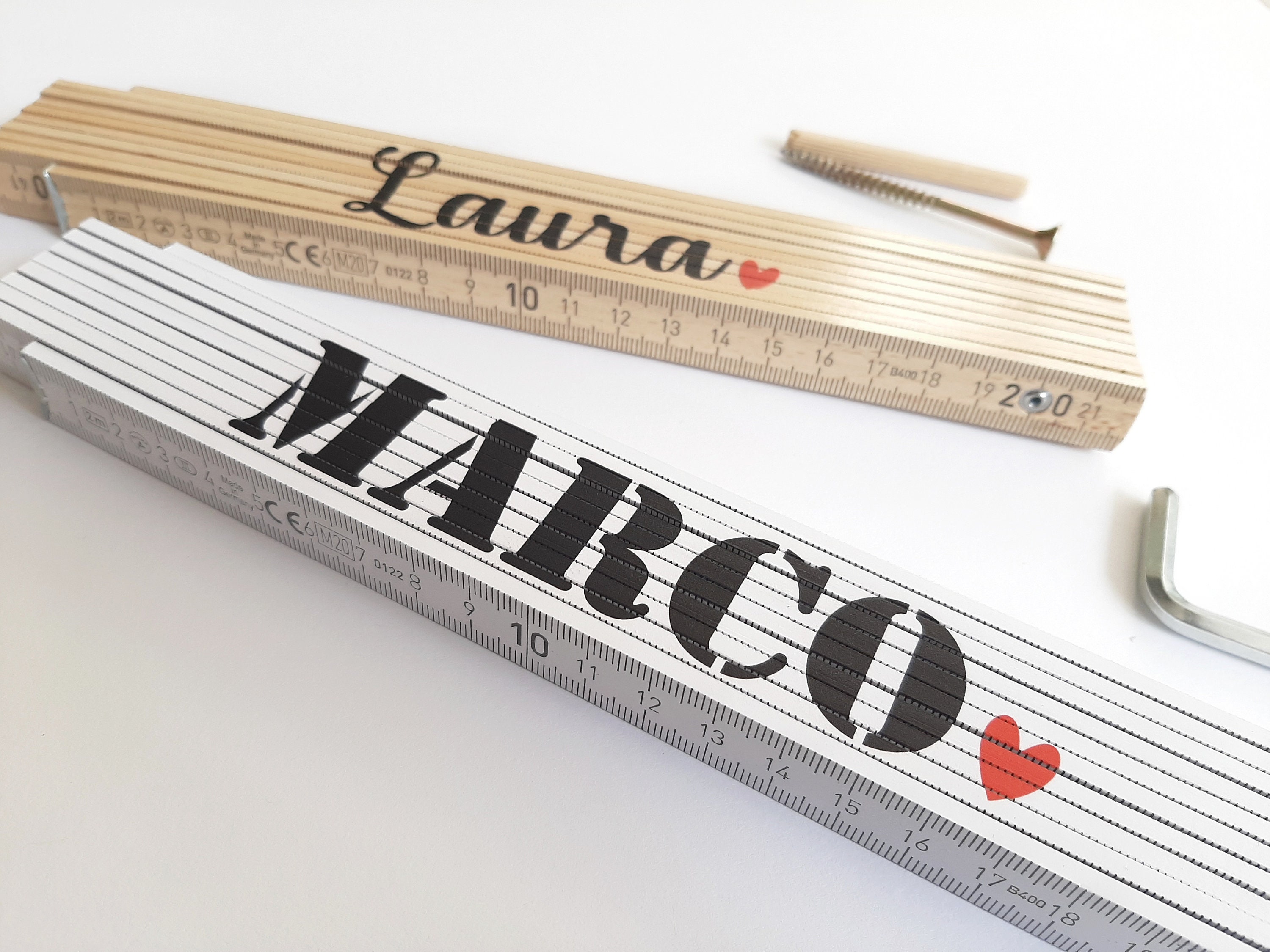 Meterstab mit Name und Herz Symbole Zollstock personalisiert | Etsy