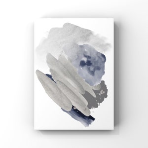 Blue, Grey and Silver Abstract Art Print Set of 3, Silver Abstract ...