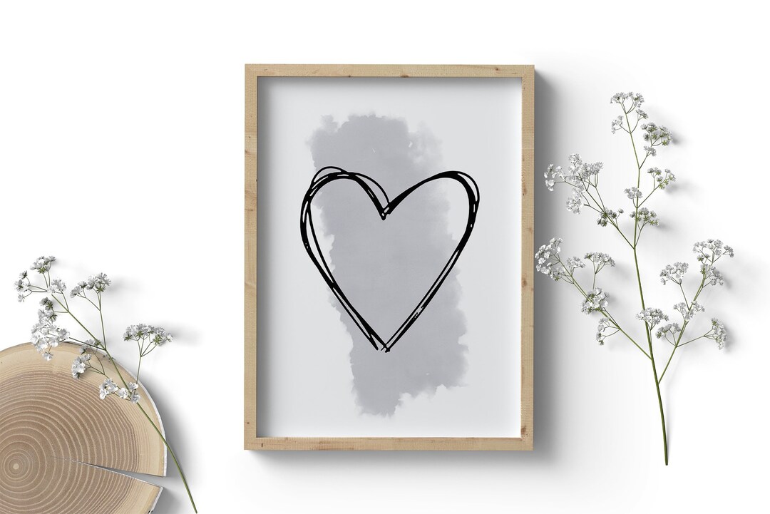 Black and Grey Love Heart Print, Love Wall Art Print, Black Love Heart ...