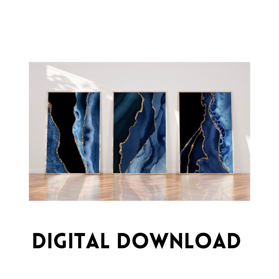 Navy Blue and Gold Abstract, Navy Blue Abstract Minimal Art Print ...