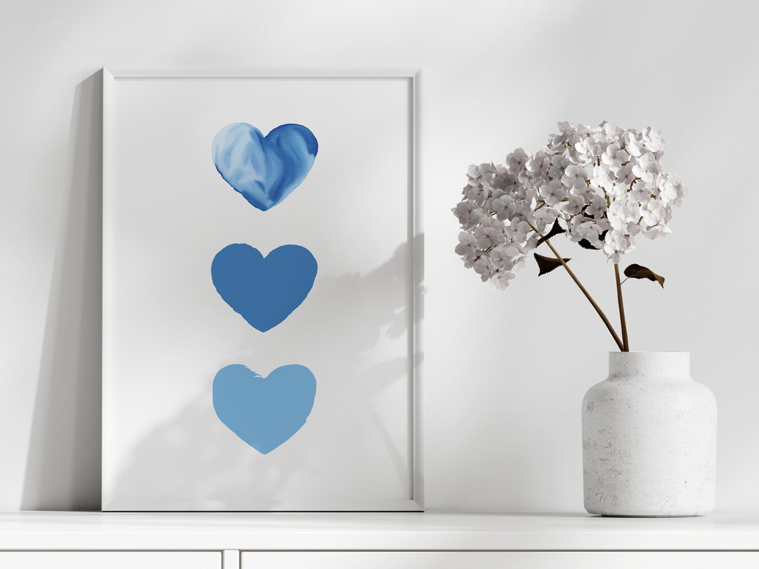 Blue Triple Love Heart Print, Love Print, Blue Love Heart Print, Blue ...