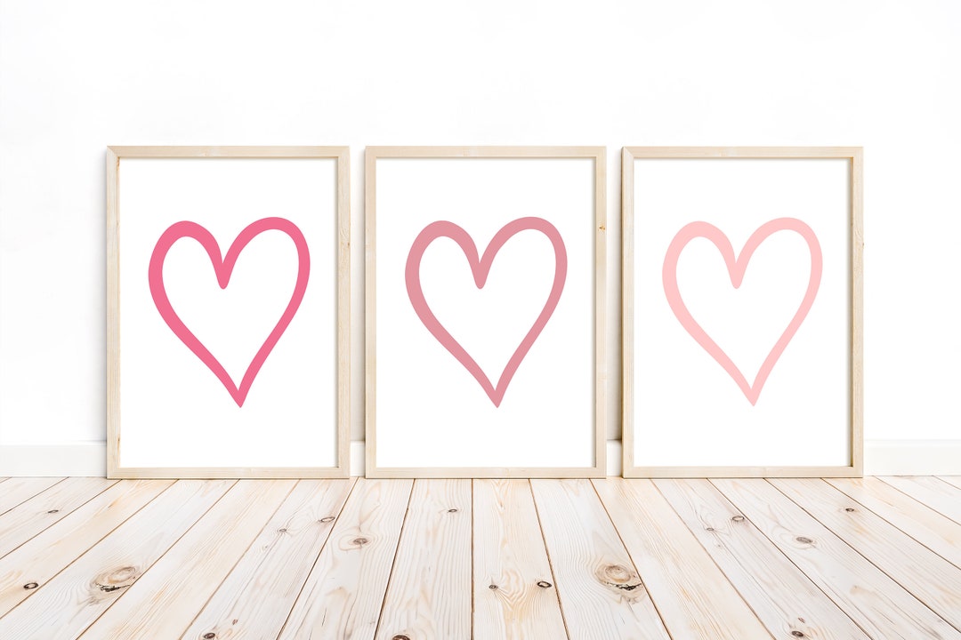 Pink Triple Love Heart Set of 3 Prints, Blush Prints, Love Heart Prints ...