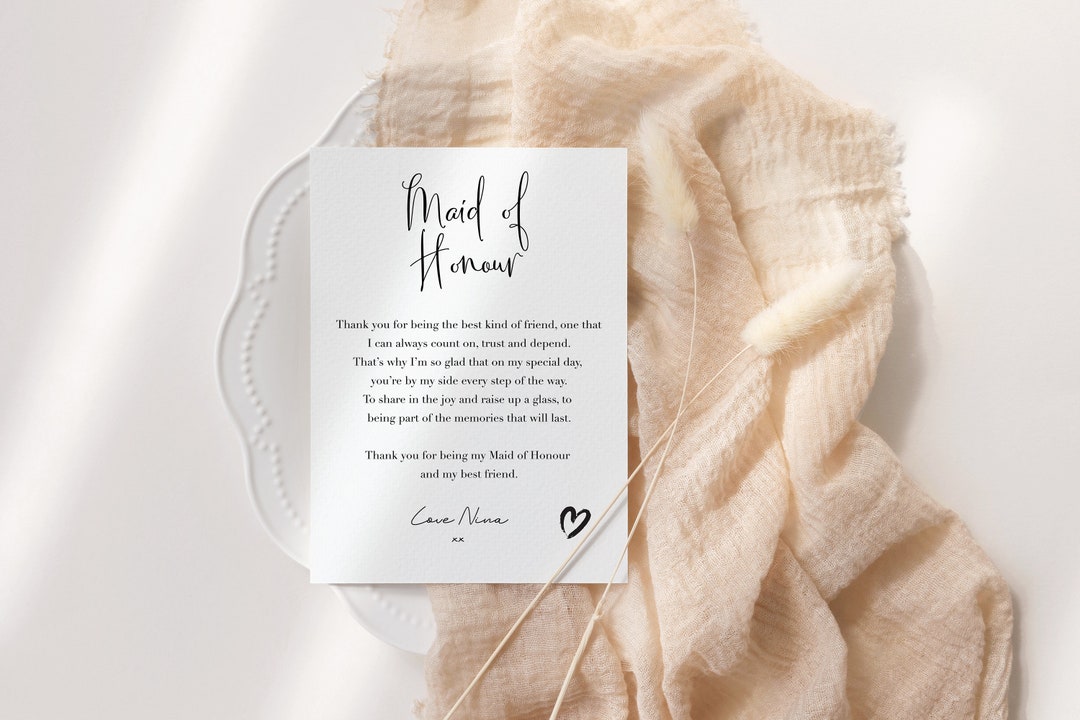 Maid of Honour Thank You Poem Gift Print, Maid of Honour Poem, Wedding ...