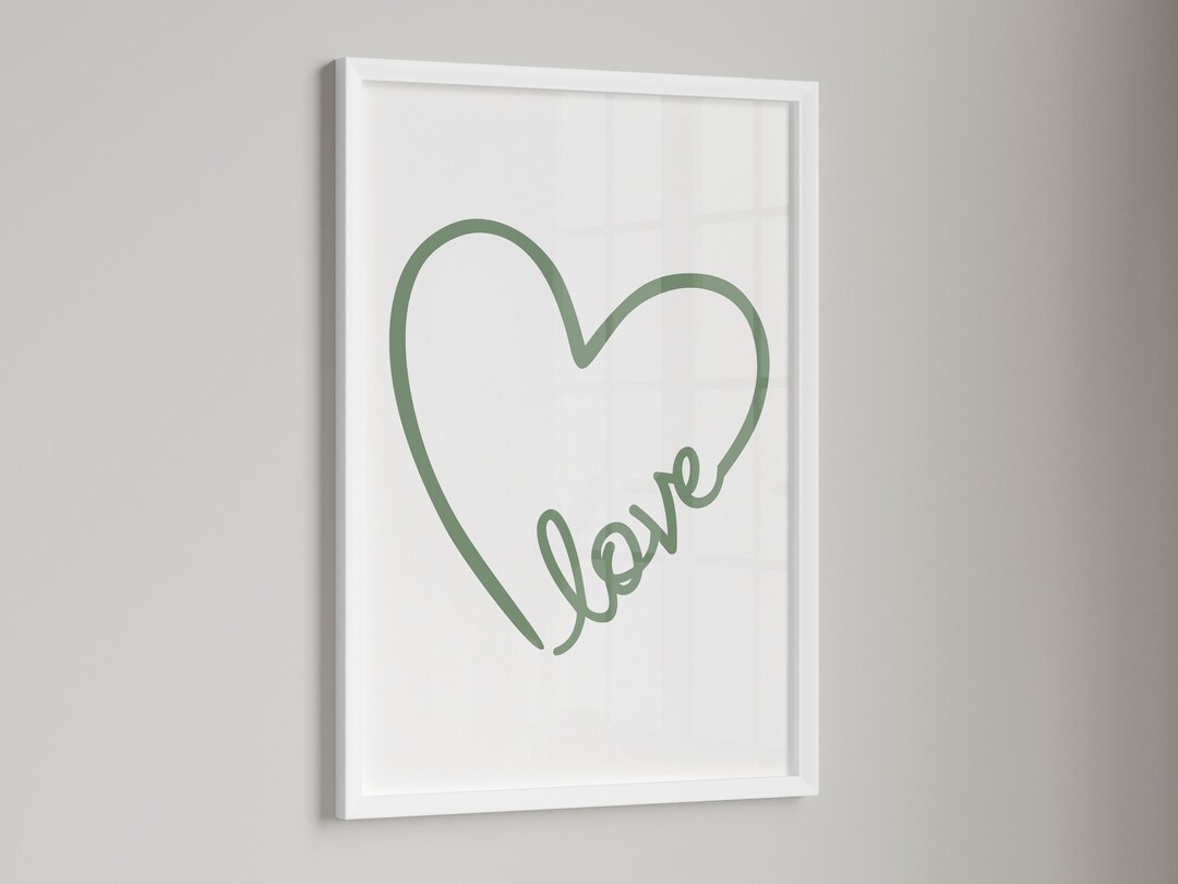 Sage Green Love Heart Print, Green Abstract Minimal Art Print, Love ...