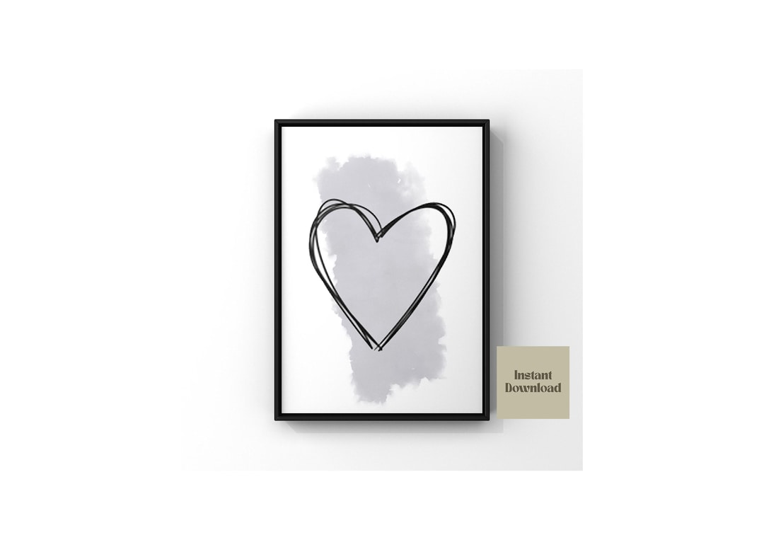 Grey and Black Love Heart Print, Love Print, Black Love Heart Print ...