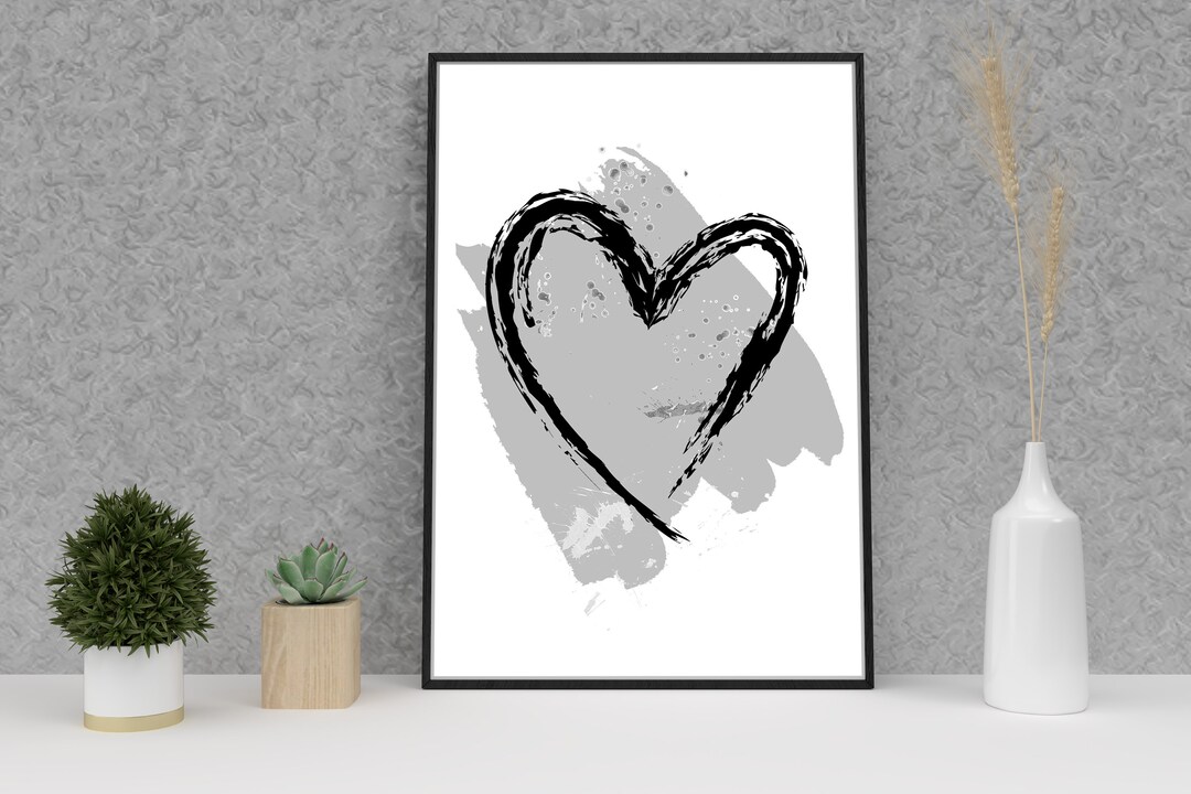 Grey and Black Love Heart Print Love Heart Print Black Love - Etsy New ...