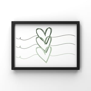 Sage Green Love Heart Print, Green Triple Love Heart Print, Minimal ...