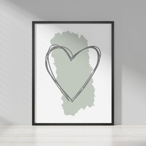 Sage Green and Grey Love Heart Print, Green Minimal Art Print, Love ...