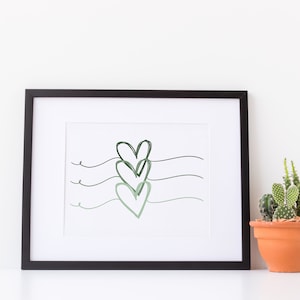 Sage Green Love Heart Print, Green Triple Love Heart Print, Minimal ...