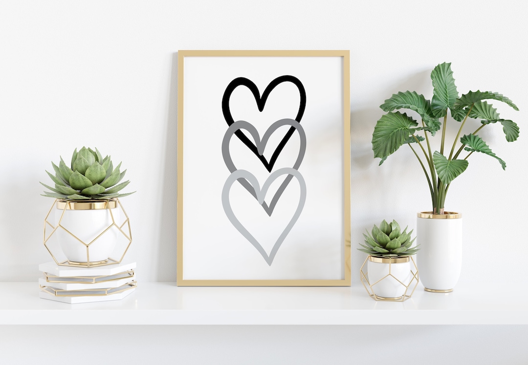 Black and Grey Triple Love Heart Print, Love Wall Art, Love, Black Love ...