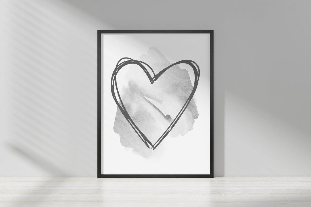 Grey and Silver Love Heart Print, Love Wall Art, Love Print, Love Heart ...