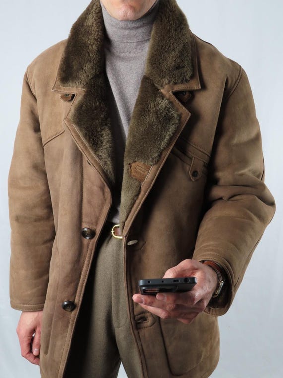 1980s Vintage Shearling Jacket. Chocolate Brown leath… - Gem