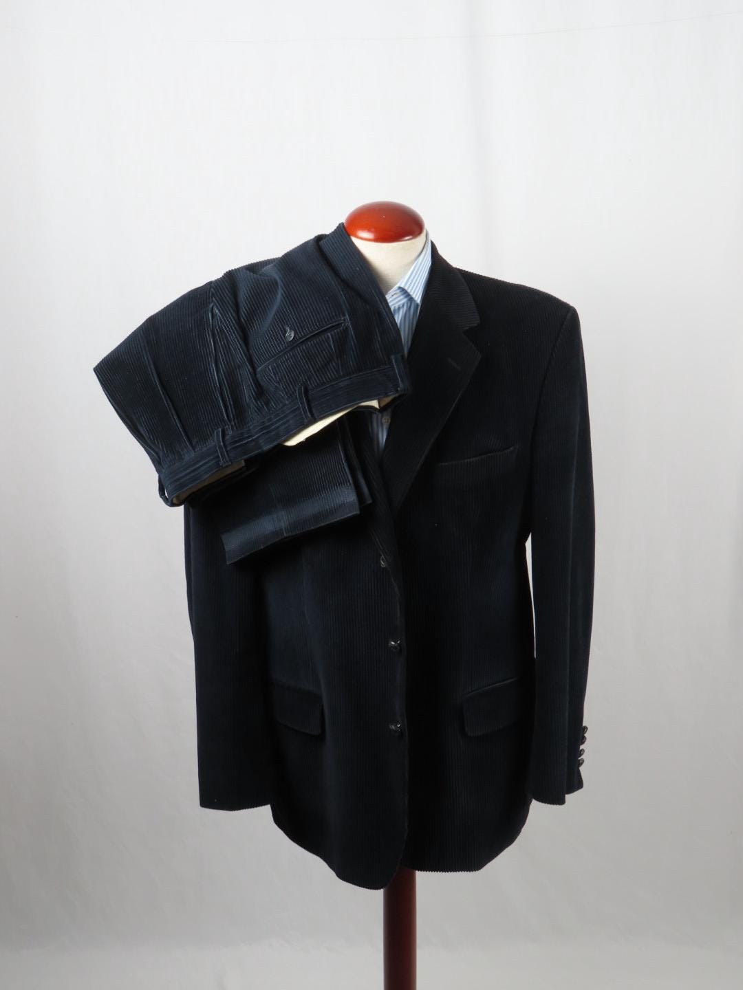 80s Drape Cut Navy Blue Corduroy Suit. Armani Style 46UK 56IT XL - Etsy