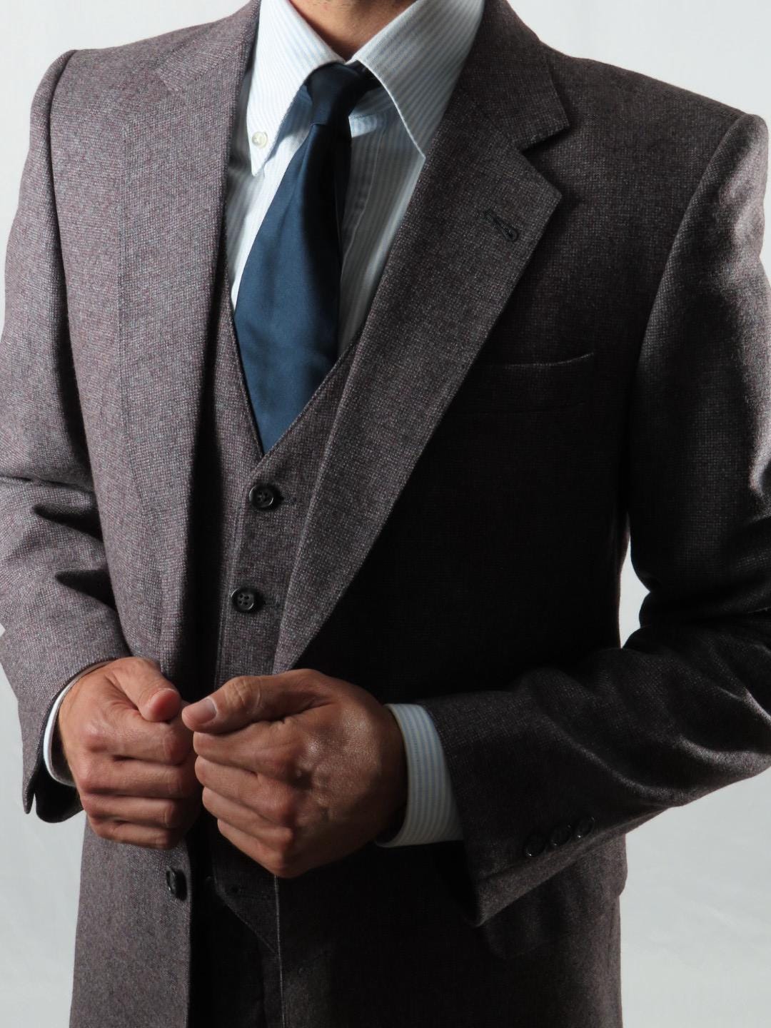 Vintage 1970s French Three Pieces Suit. Burgundy Brown Worsted Wool ...