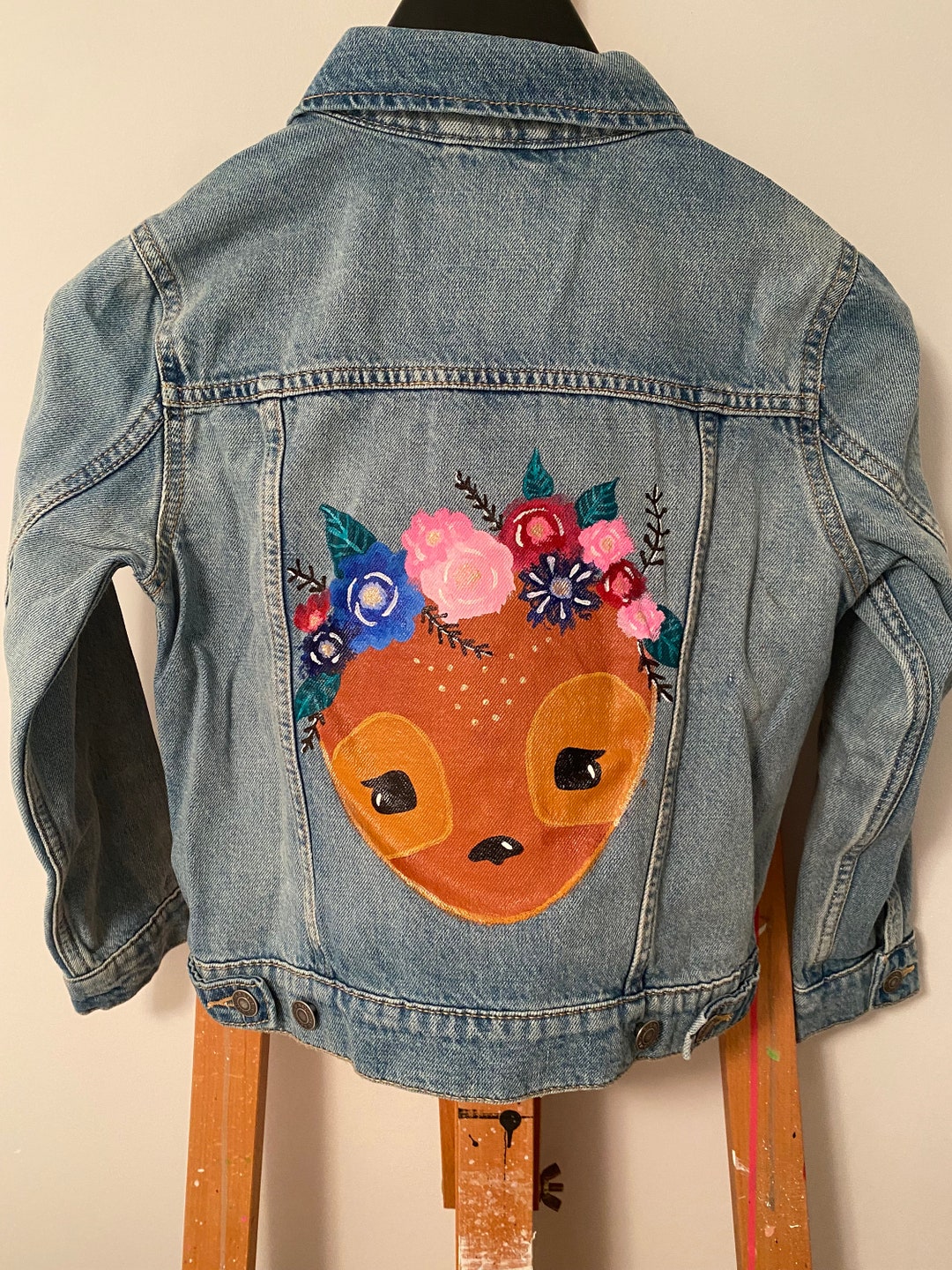 Hand Painted Woodland Deer Custom Denim Jacket - Etsy
