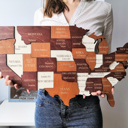 US Wood Map of United States Wooden USA Map | Etsy