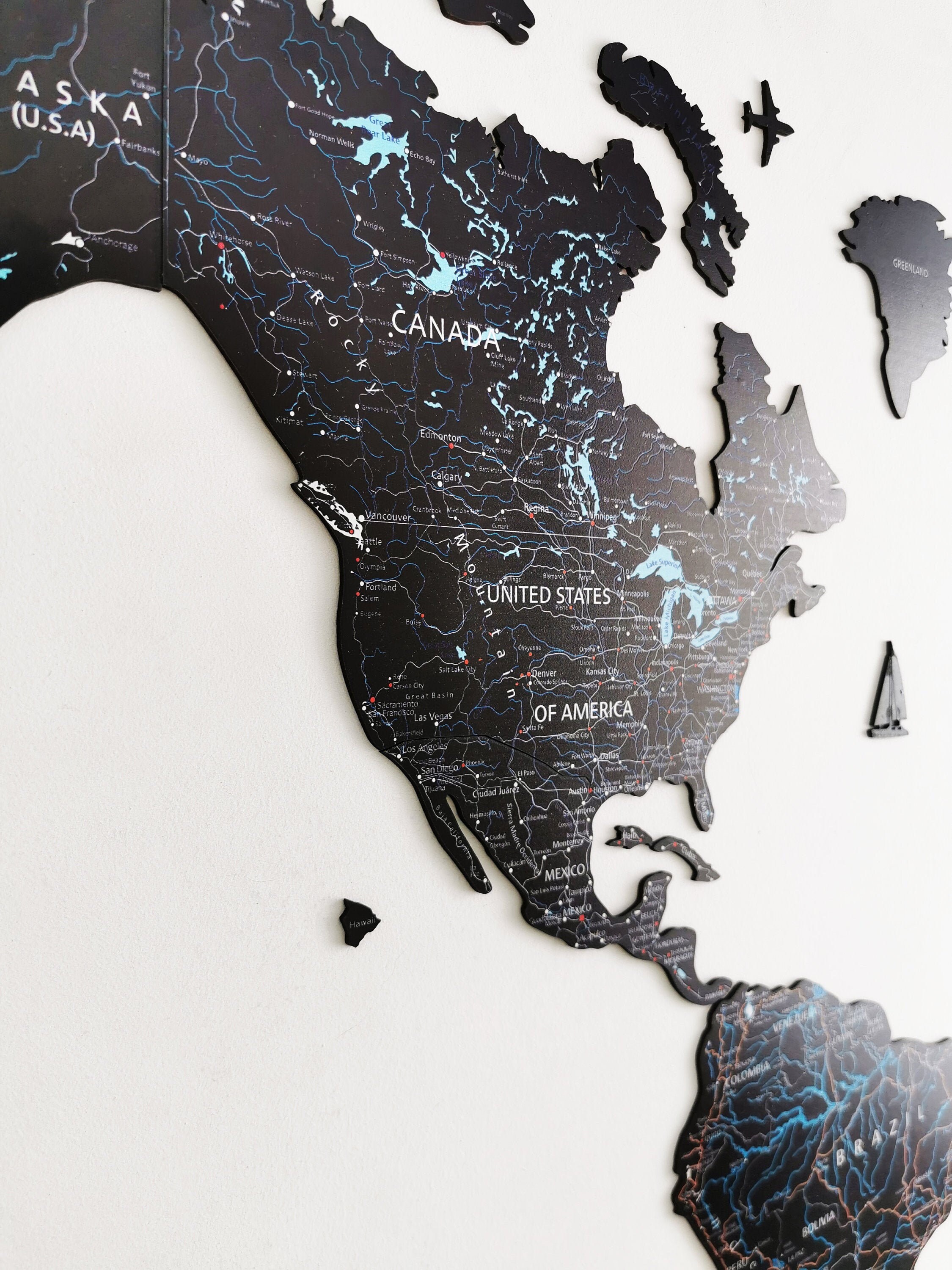 Mapa 2d Mapa del mundo 2d mapa de madera 2d mapa de madera | Etsy